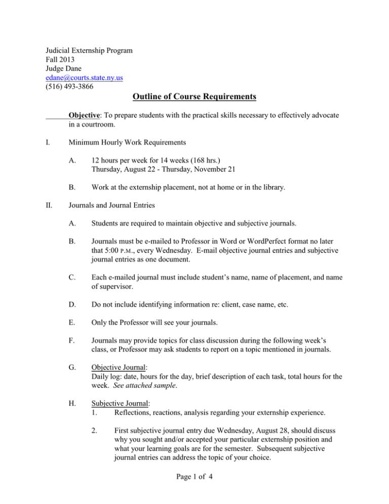 Outline Of Course Requirements Outline Of Course Requirements