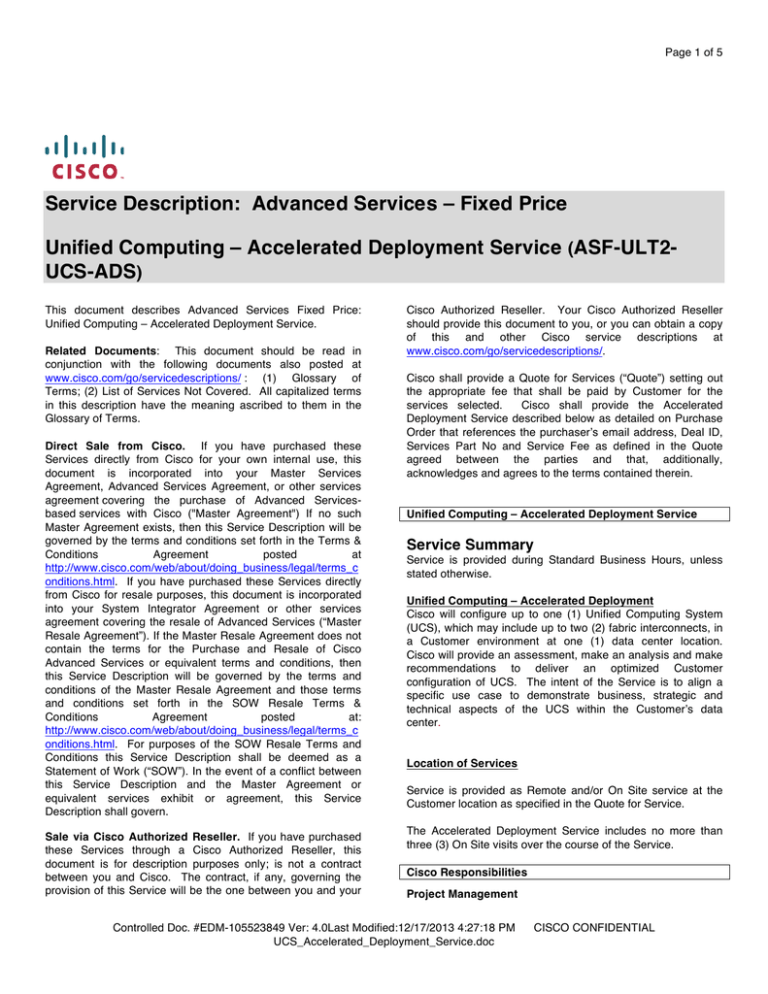 Service Description: Advanced Services – Fixed Price