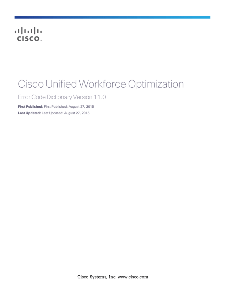 Cisco Unified Workforce Optimization Error Code Dictionary Version 11 0 