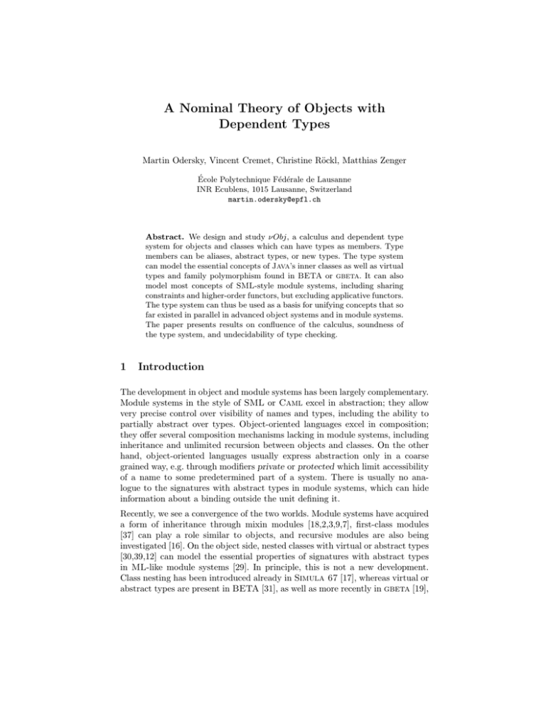 A Nominal Theory of Objects with Dependent Types ockl, Matthias Zenger
