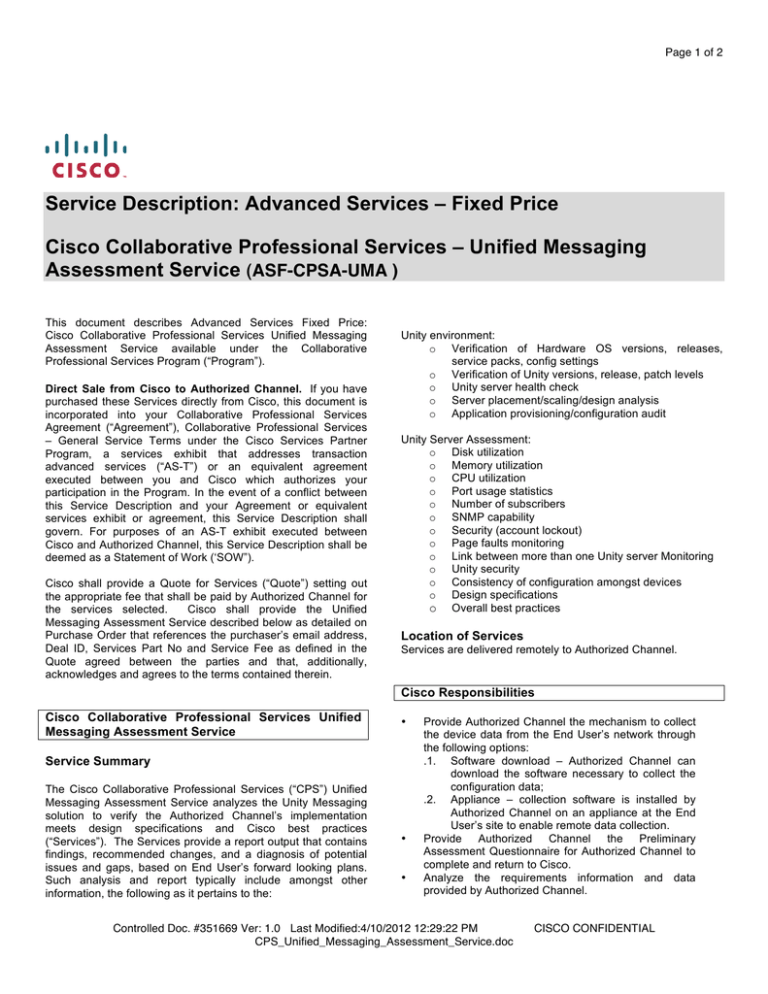 Service Description: Advanced Services – Fixed Price