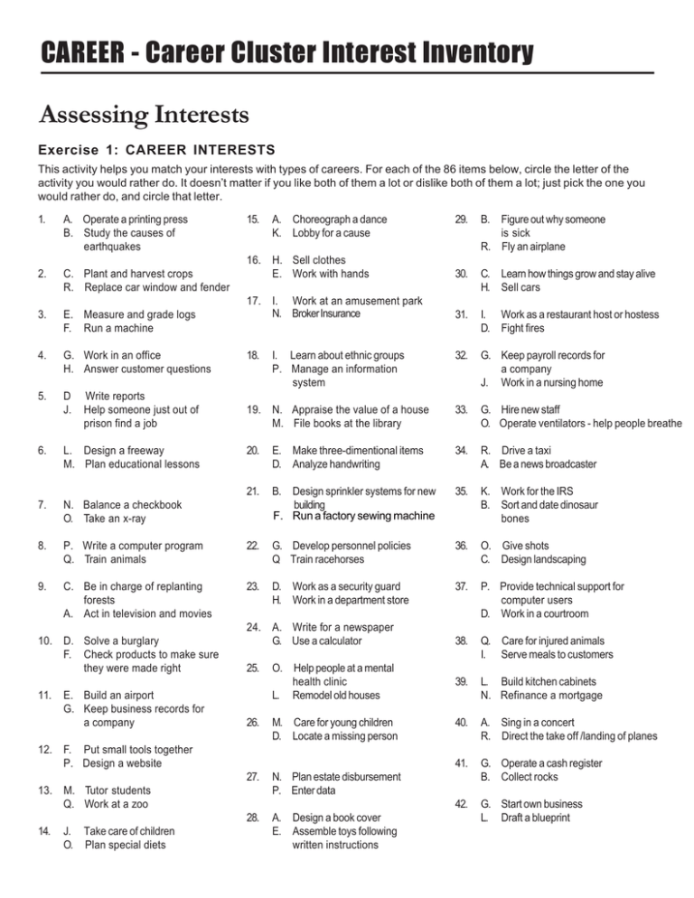 Free Printable Career Interest Inventory PDF Guide Printables For