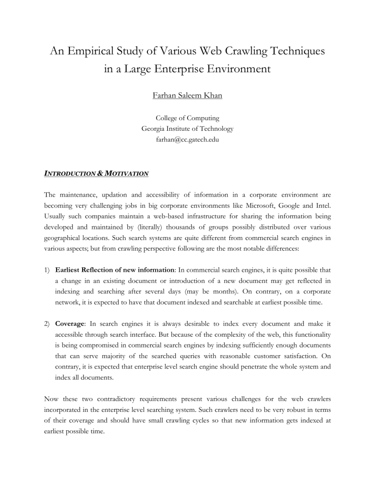 An Empirical Study Of Various Web Crawling Techniques Farhan Saleem Khan