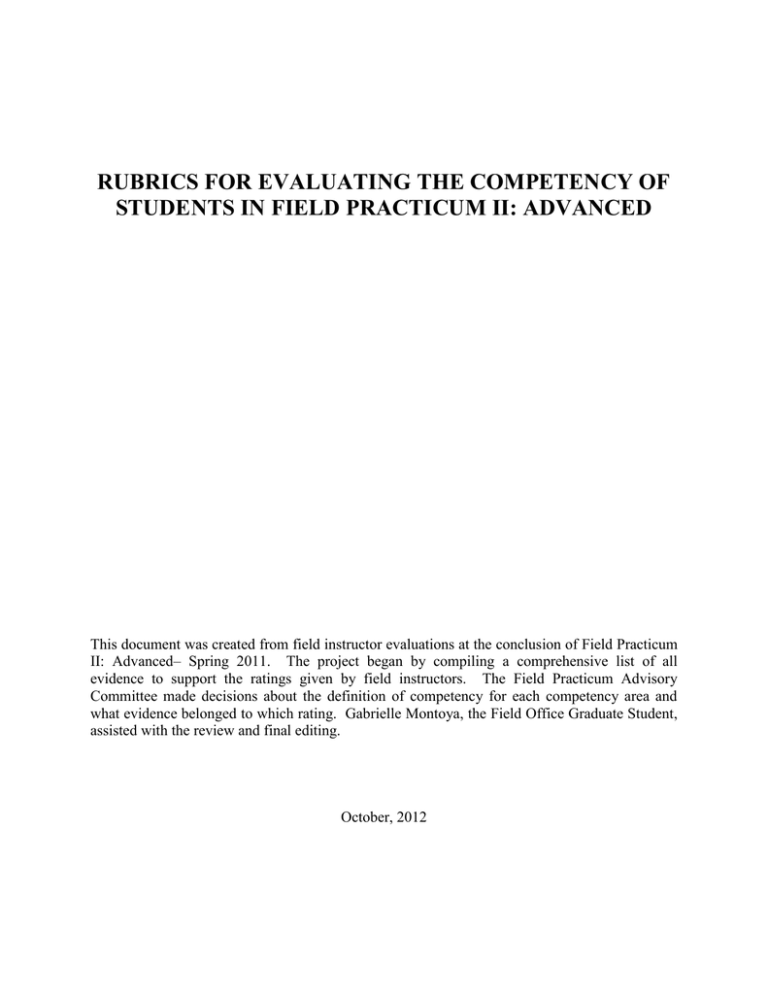 RUBRICS FOR EVALUATING THE COMPETENCY OF
