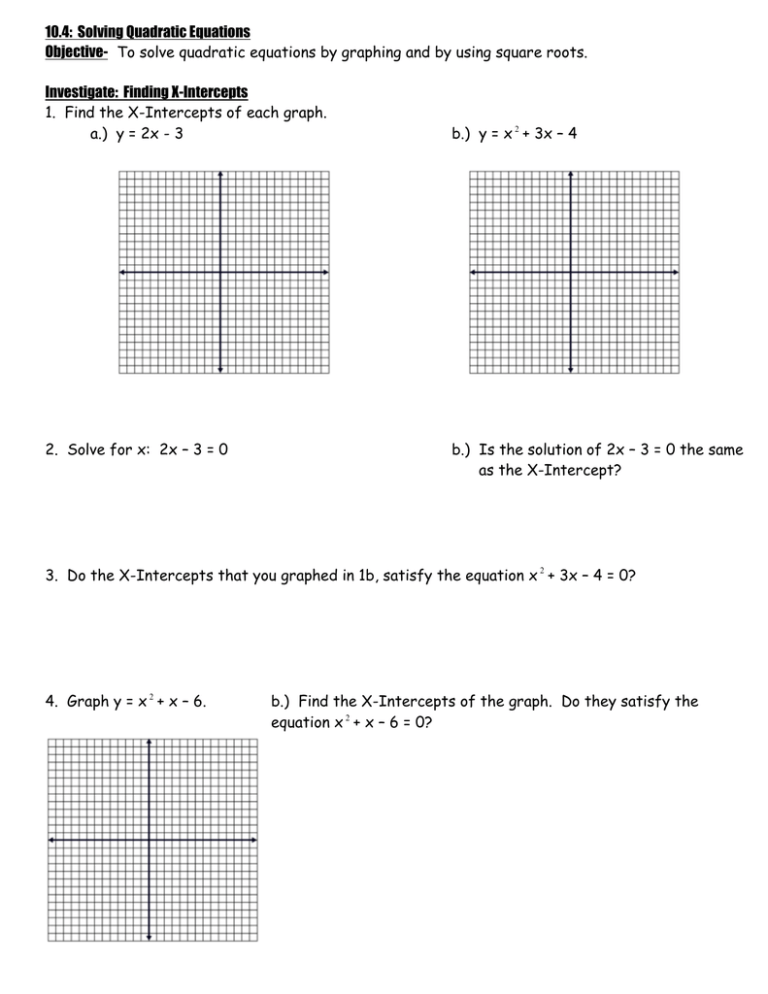 10 4 Solving Quadratic Equations