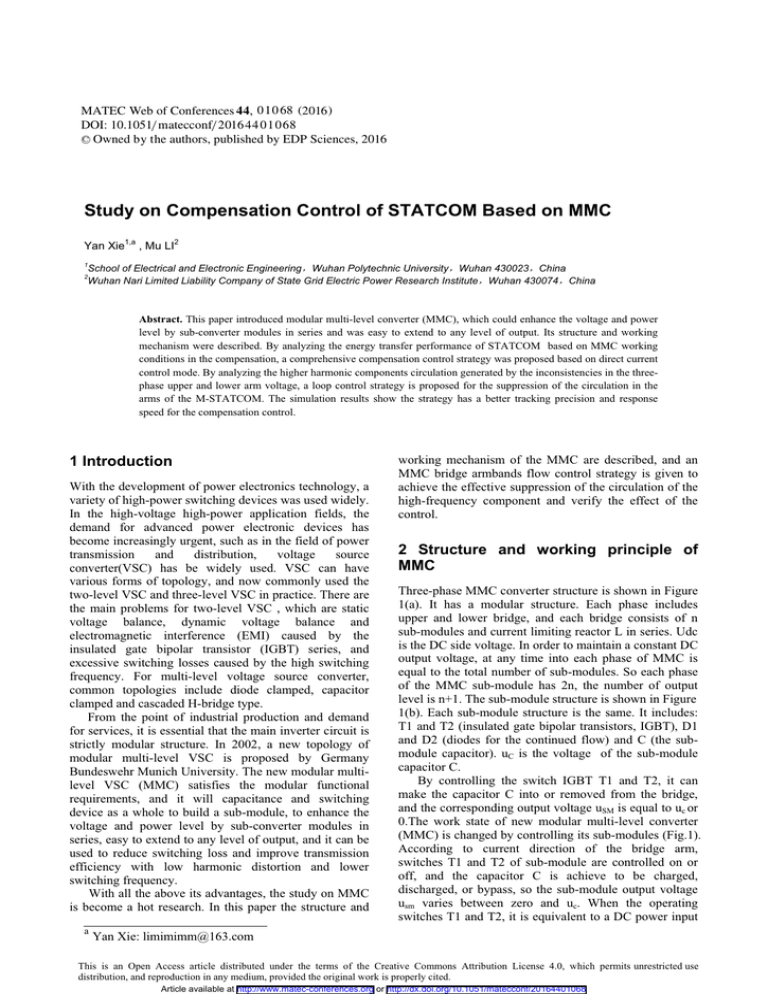 Study on Compensation Control of STATCOM Based on MMC