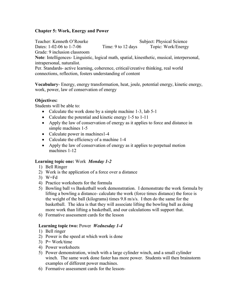 Work Power Energy Worksheet Work Power Energy Worksheet