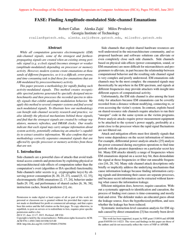 FASE: Finding Amplitude-modulated Side-channel Emanations Robert Callan ...