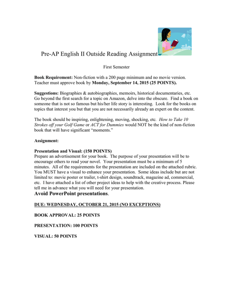 Pre AP English II Outside Reading Assignment Pre AP English II Outside Reading Assignment