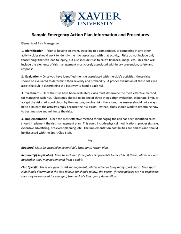 Sample Emergency Action Plan Information and Procedures