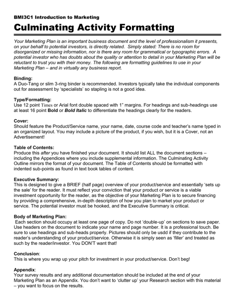 Culminating Activity Formatting Culminating Activity Formatting