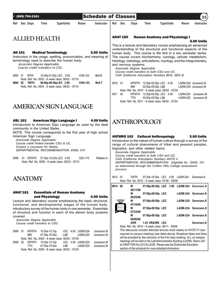 Schedule Of Classes 35 Schedule Of Classes 35