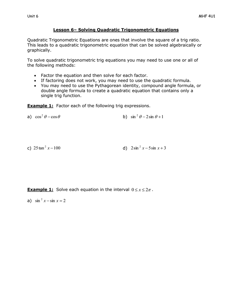 Solving First Degree Trigonometric Equations Worksheet Answers