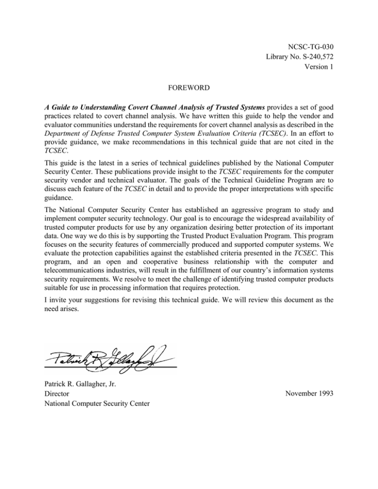 NCSC TG 030 Library No S 240 572 Version 1 FOREWORD