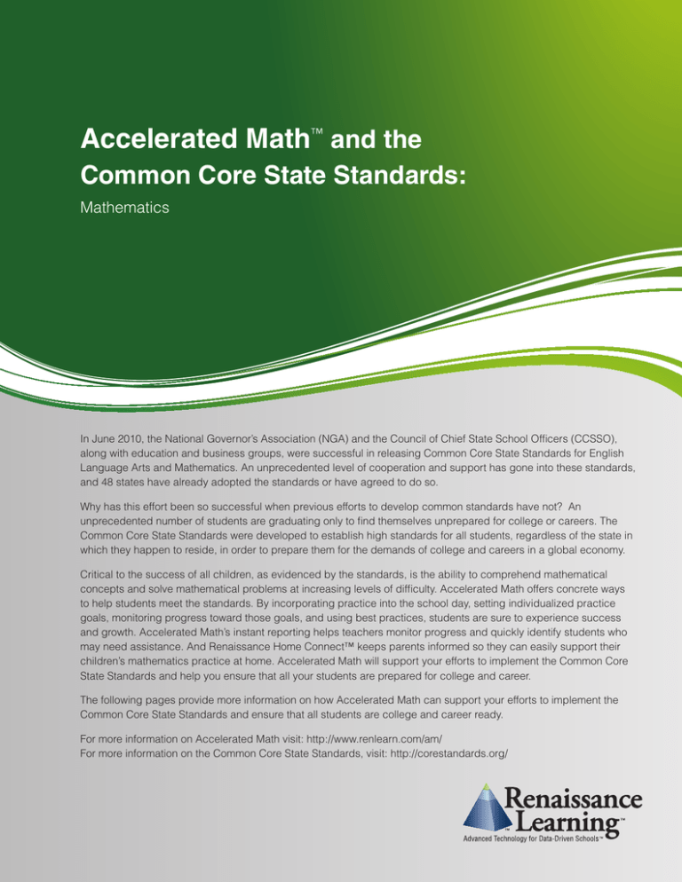 Accelerated Math And The Common Core State Standards Accelerated Math And The Common Core State Standards