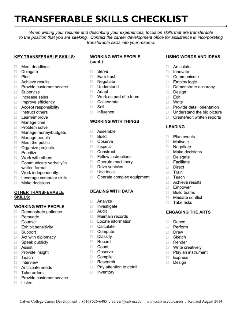 TRANSFERABLE SKILLS CHECKLIST