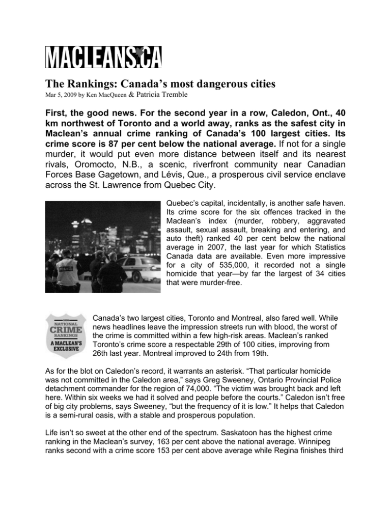 The Rankings Canada s Most Dangerous Cities