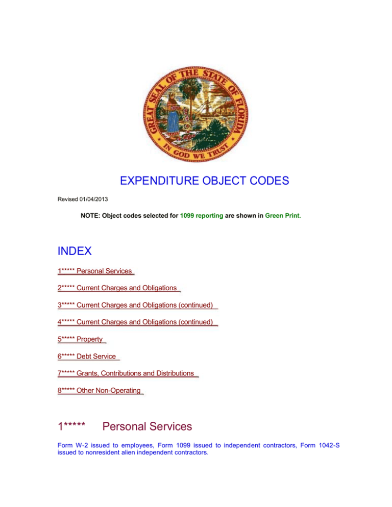 EXPENDITURE OBJECT CODES INDEX EXPENDITURE OBJECT CODES INDEX