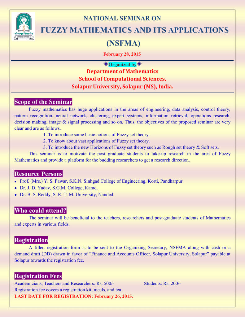 FUZZY MATHEMATICS AND ITS APPLICATIONS NSFMA NATIONAL SEMINAR ON