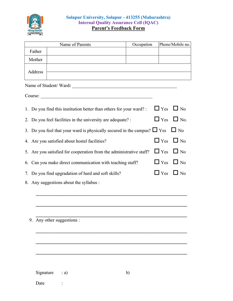 Parent s Feedback Form