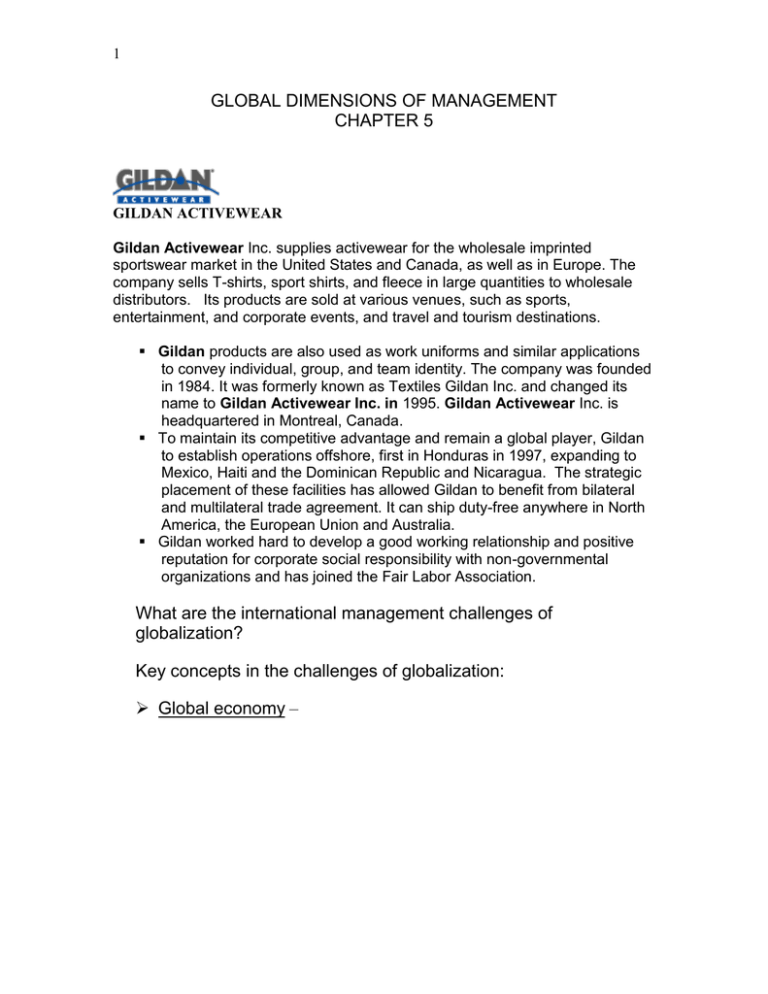 GLOBAL DIMENSIONS OF MANAGEMENT CHAPTER 5
