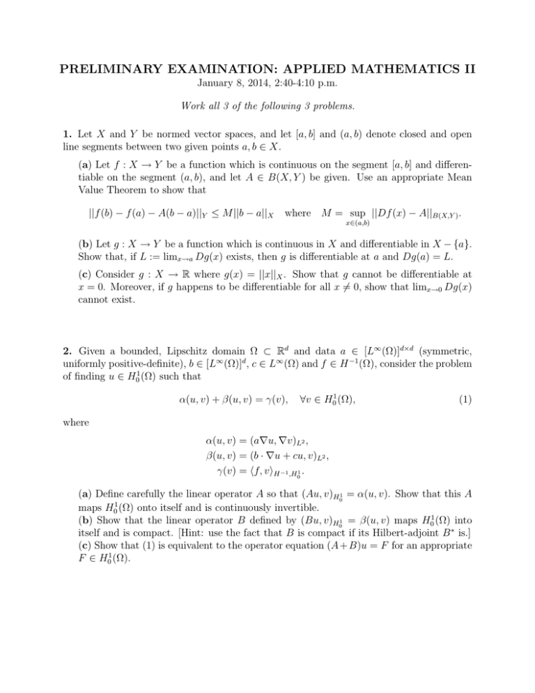 PRELIMINARY EXAMINATION APPLIED MATHEMATICS II