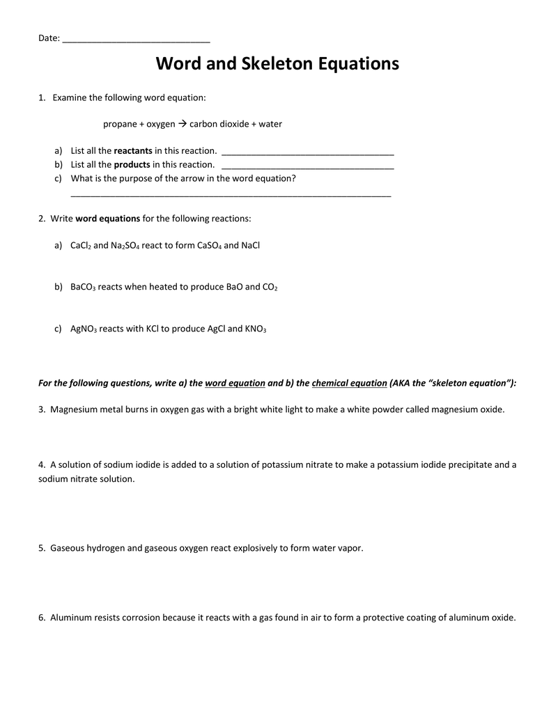 Word And Skeleton Equations Word And Skeleton Equations