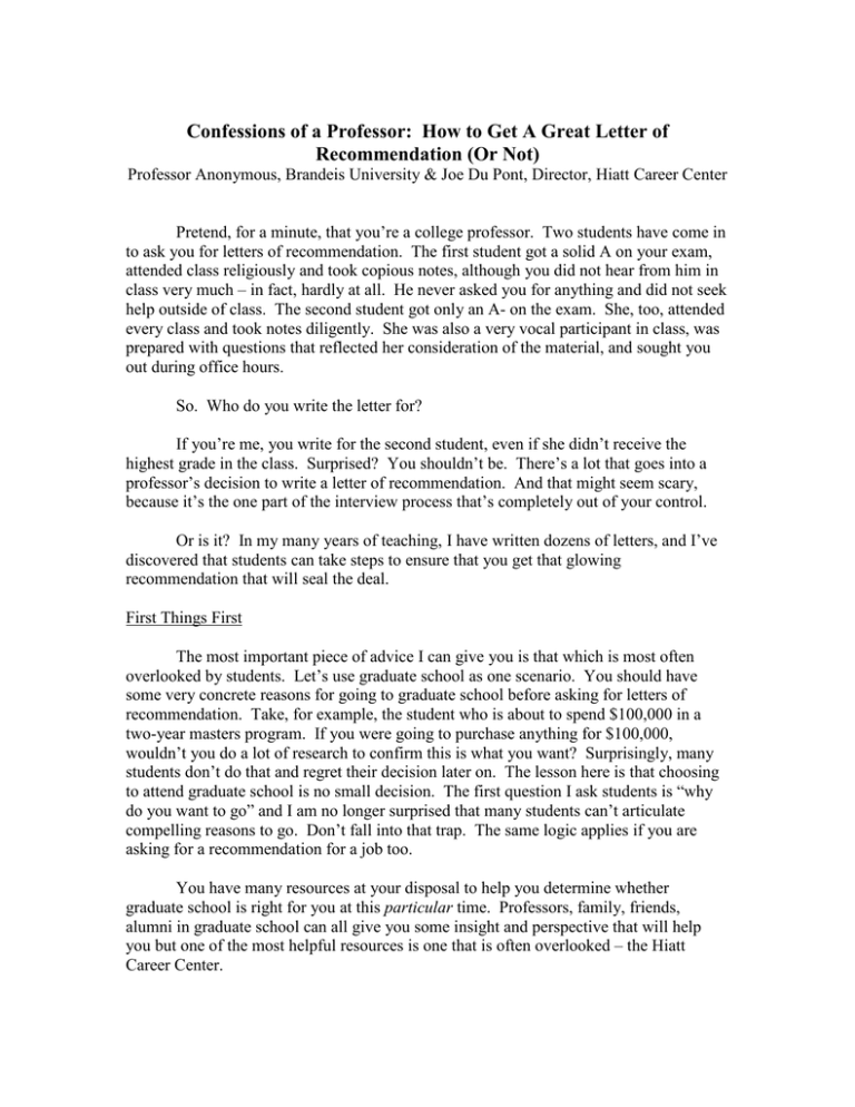 Confessions Of A Professor How To Get A Great Recommendation Or Not Confessions Of A Professor How To Get A Great Recommendation Or Not
