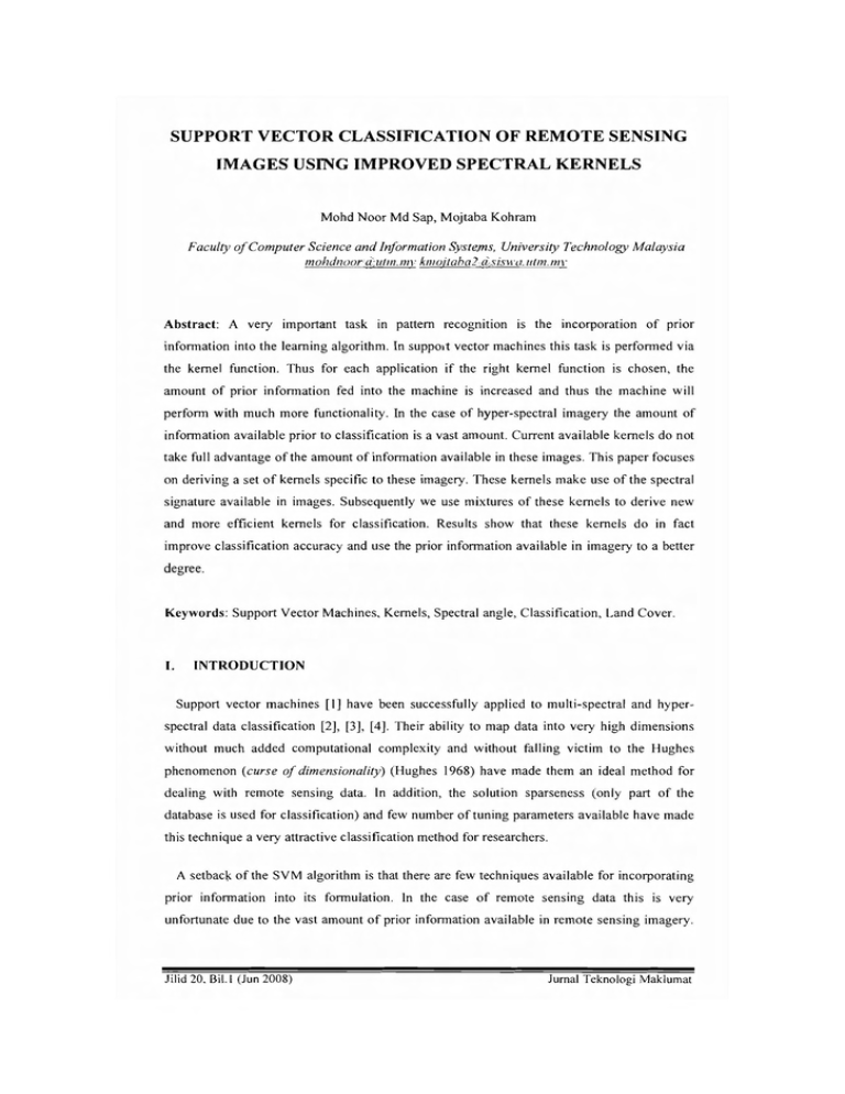 SUPPORT VECTOR CLASSIFICATION OF REMOTE SENSING IMAGES USING IMPROVED SPECTRAL KERNELS