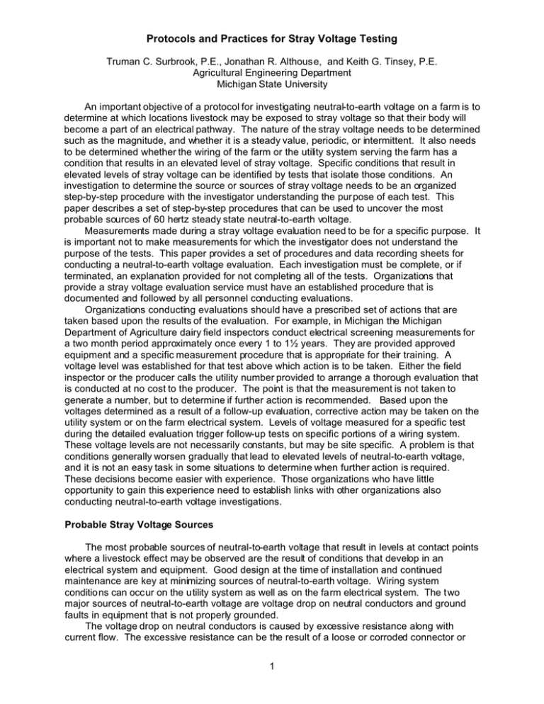 Protocols and Practices for Stray Voltage Testing