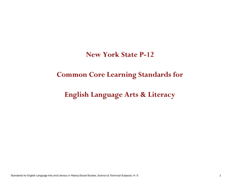 New York State P 12 Common Core Learning Standards For