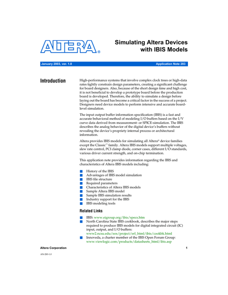 Simulating Altera Devices With Ibis Models Introduction