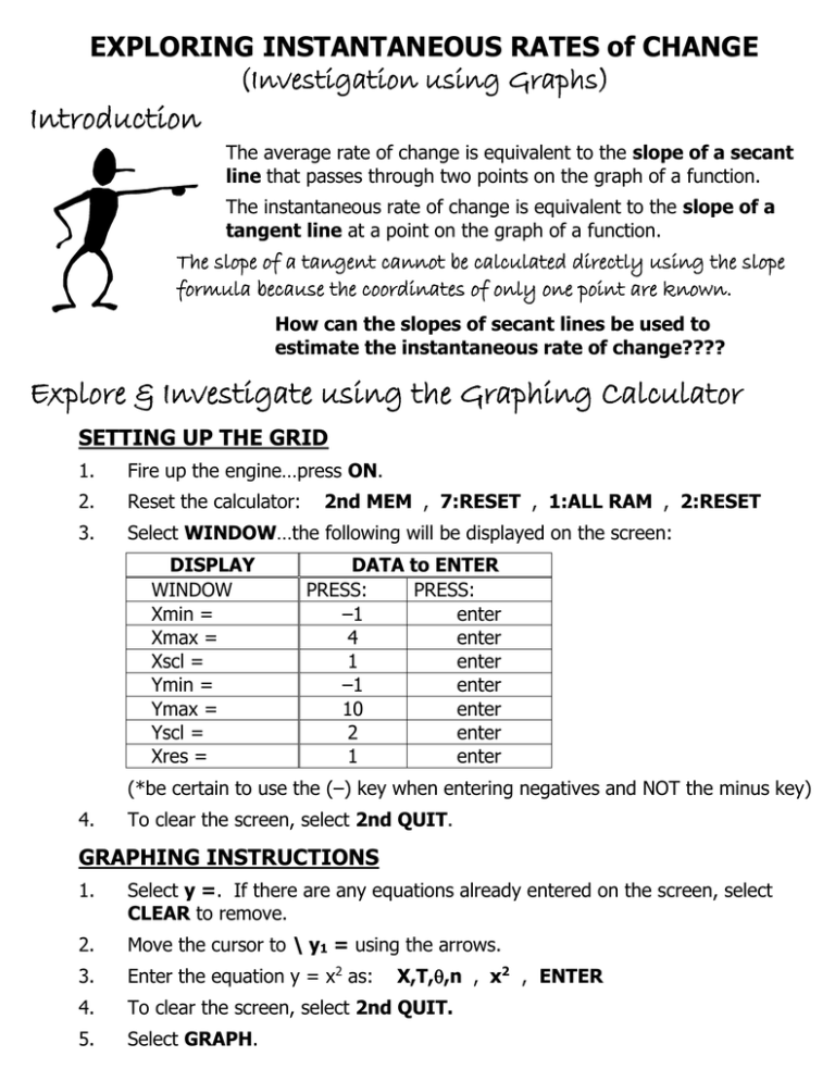 Introduction Investigation Using Graphs EXPLORING INSTANTANEOUS RATES