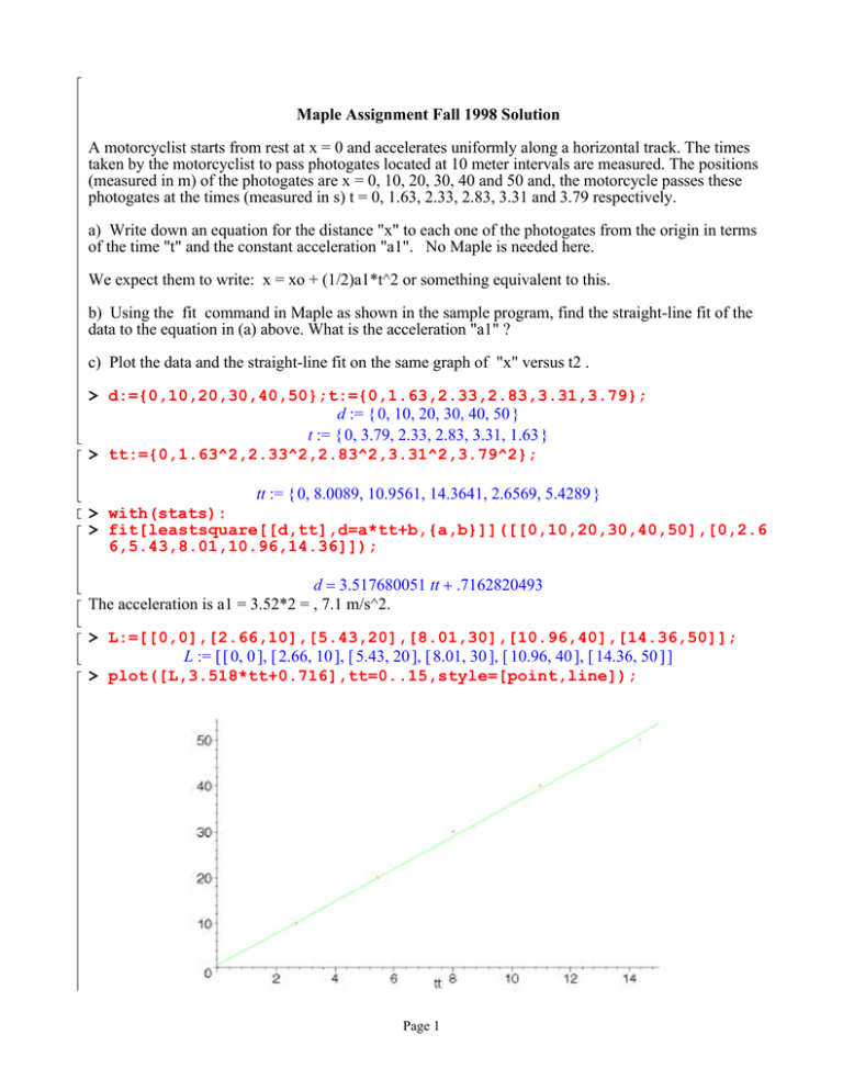 Maple Assignment Fall 1998 Solution