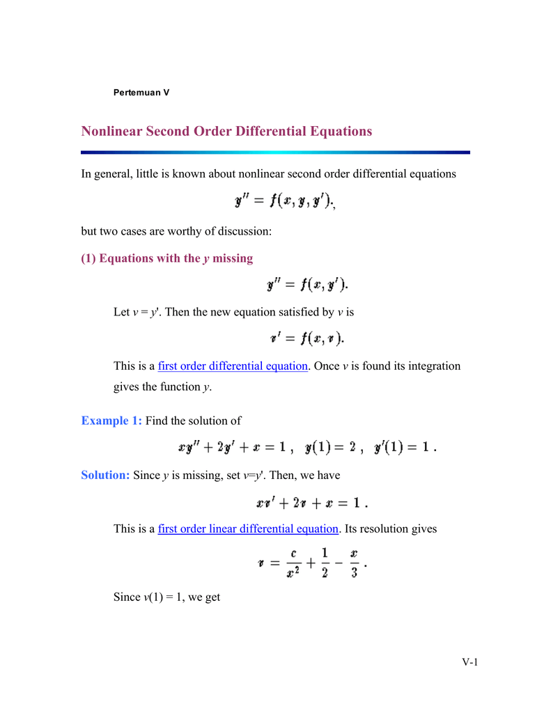 Nonlinear Second Order Differential Equations