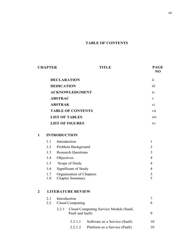 TABLE OF CONTENTS PAGE