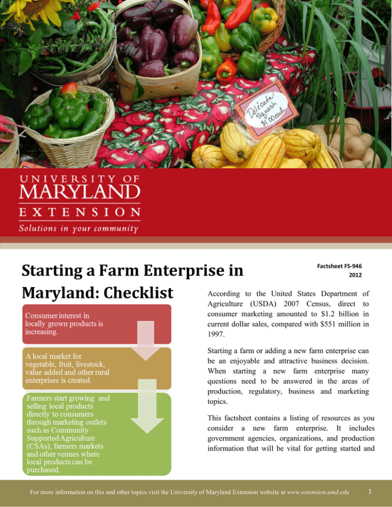 Starting A Farm Enterprise In Maryland Checklist