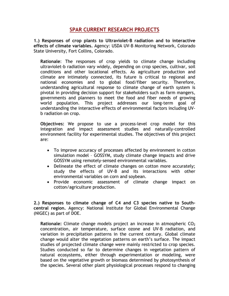 SPAR CURRENT RESEARCH PROJECTS