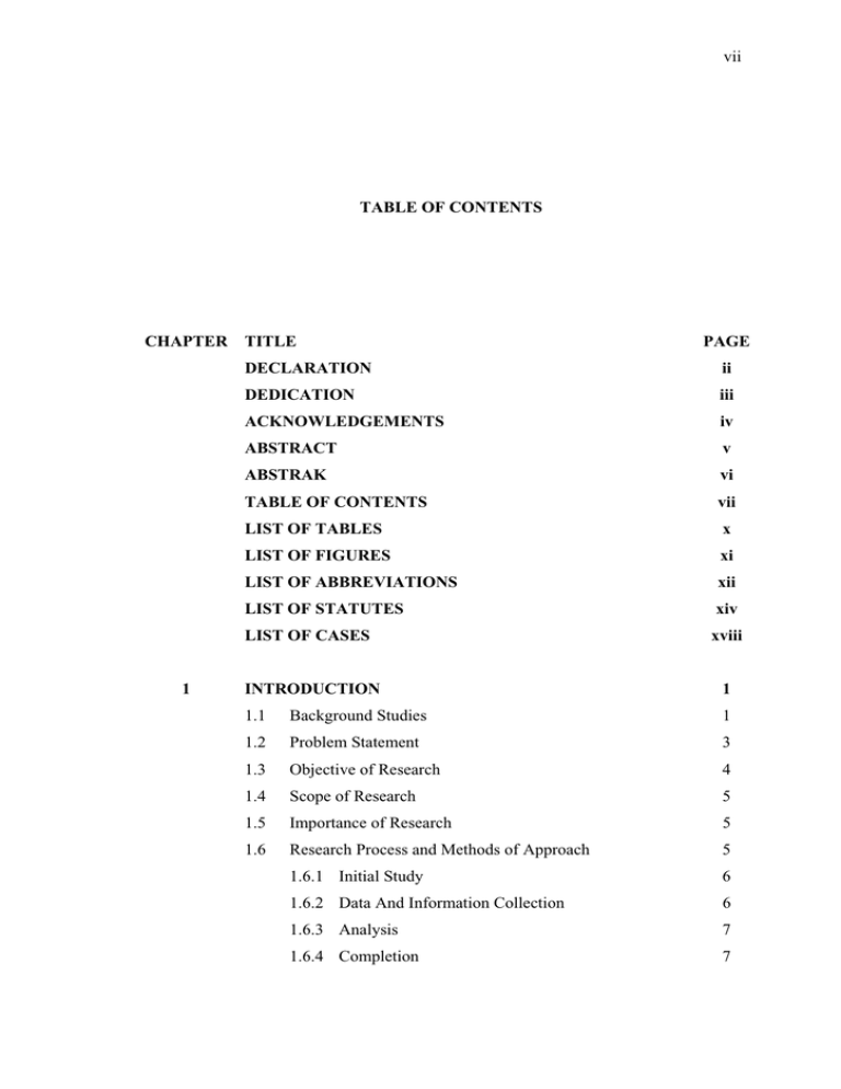 Vii TABLE OF CONTENTS CHAPTER TITLE