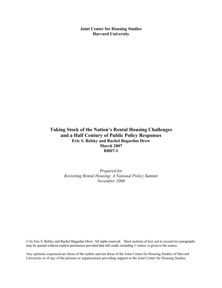 Taking Stock Of The Nation s Rental Housing Challenges Taking Stock Of The Nation s Rental Housing Challenges