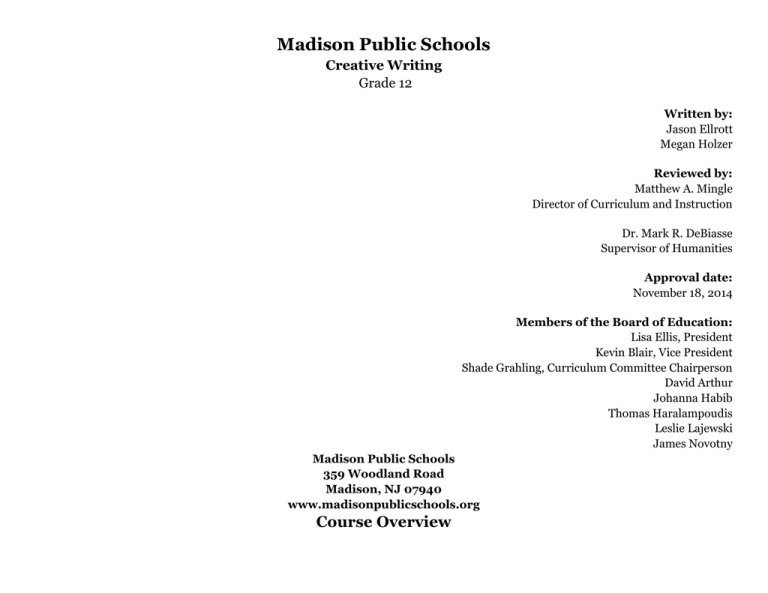 Madison Public Schools Creative Writing Grade 12