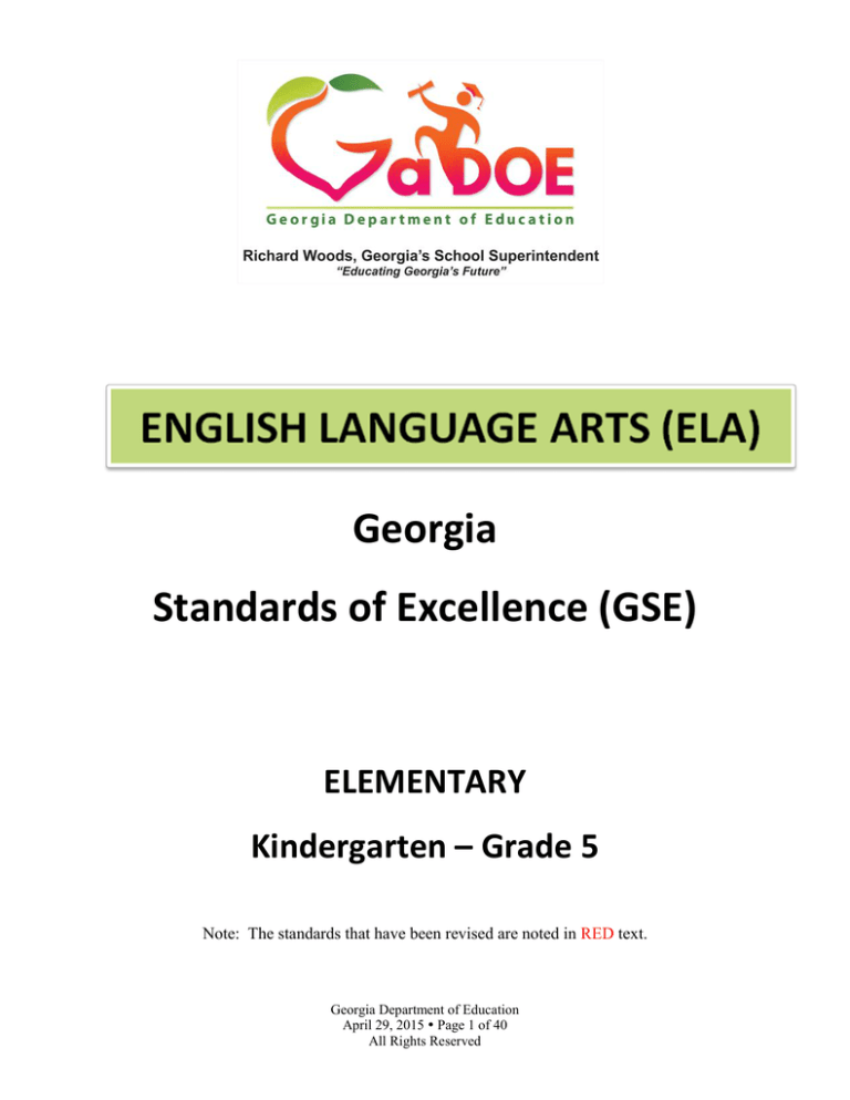 Georgia Standards Of Excellence GSE ELEMENTARY