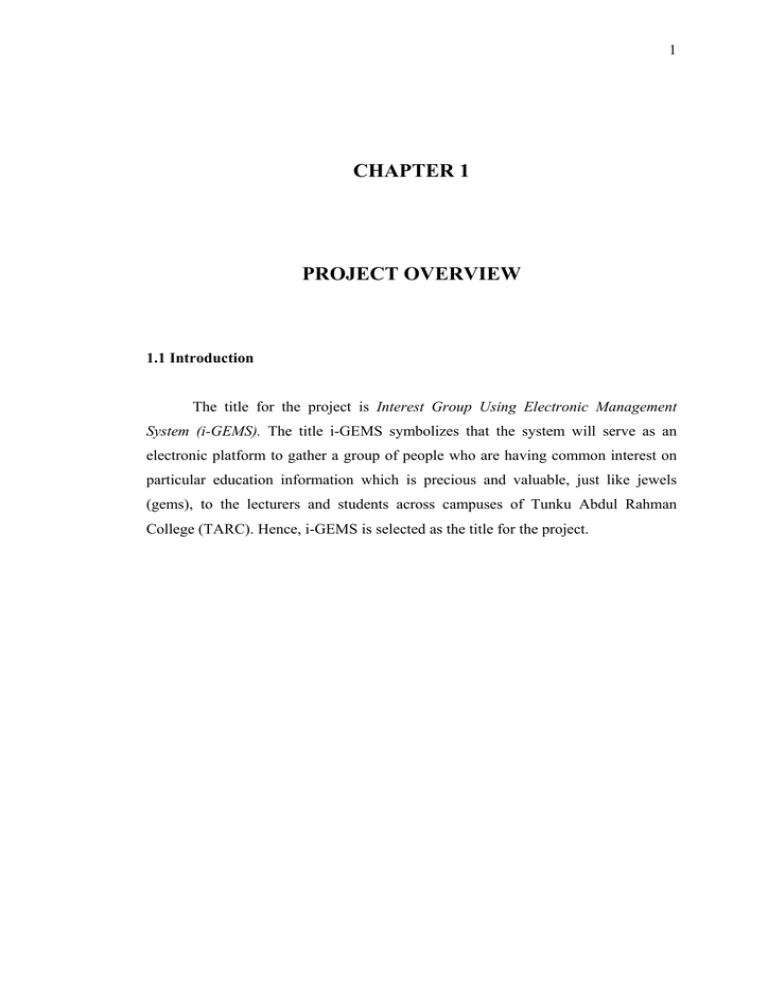 CHAPTER 1 PROJECT OVERVIEW