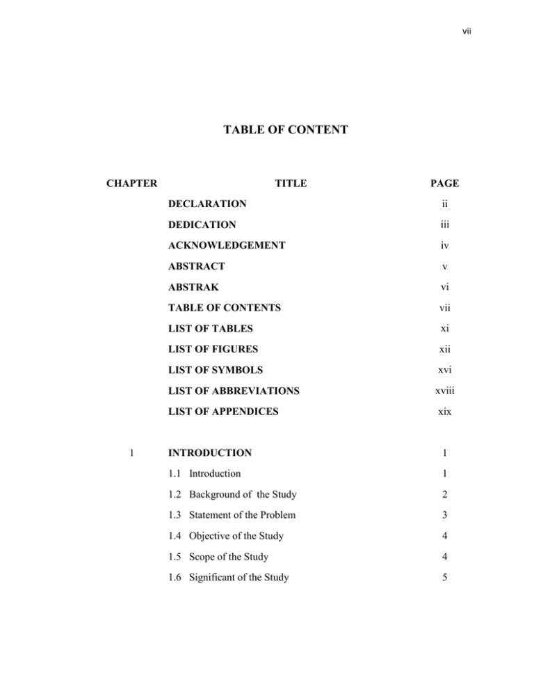TABLE OF CONTENT