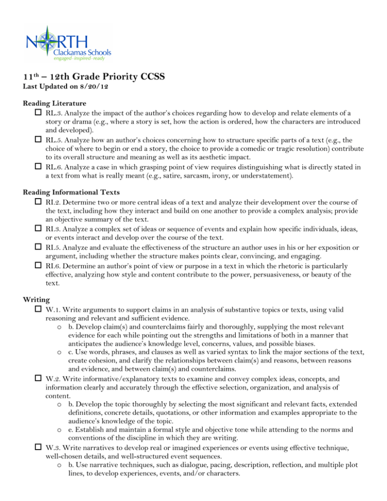 11 12th Grade Priority CCSS