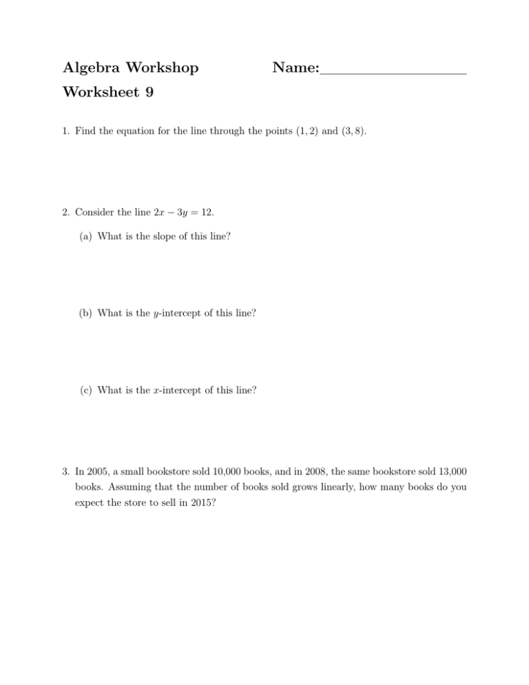 Algebra Workshop Name Worksheet 9 Algebra Workshop Name Worksheet 9