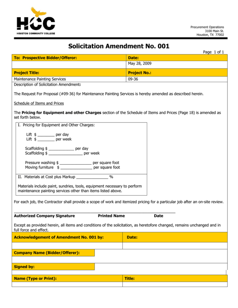 Solicitation Amendment No. 001
