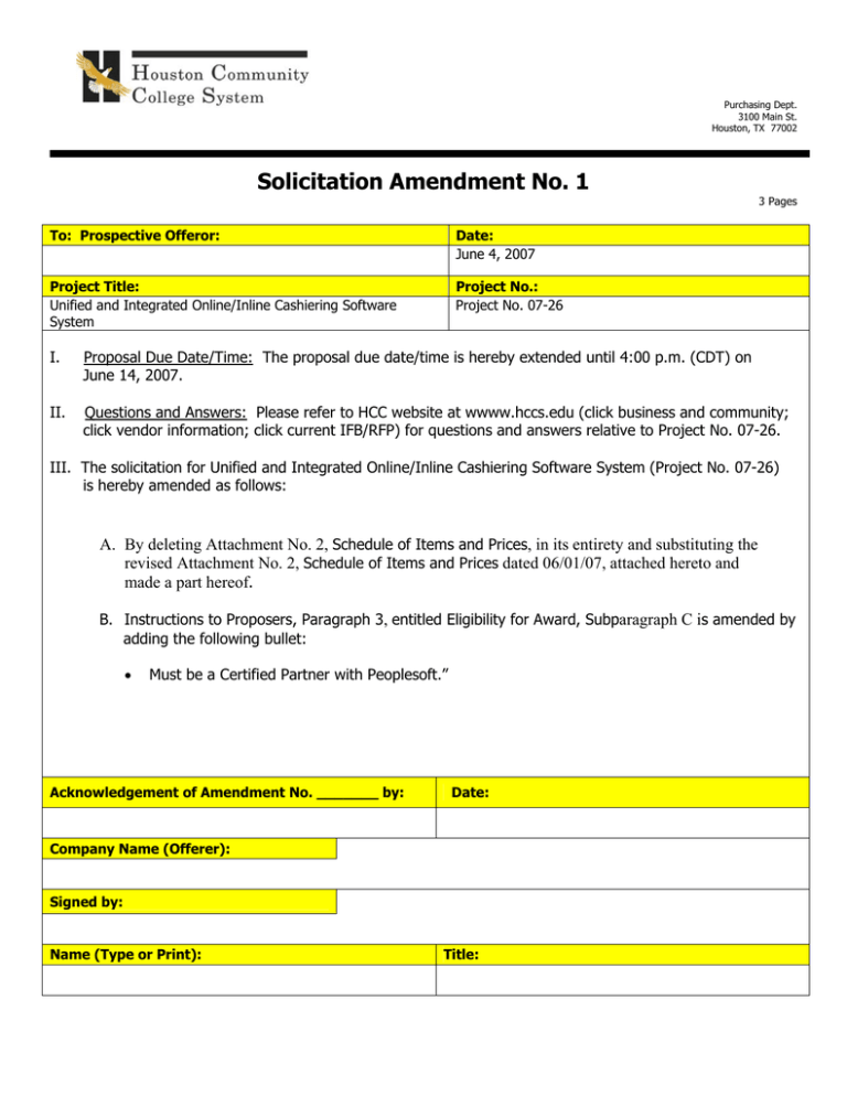 Solicitation Amendment No. 1