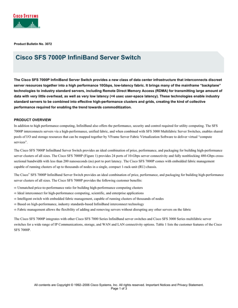 Cisco SFS 7000P InfiniBand Server Switch