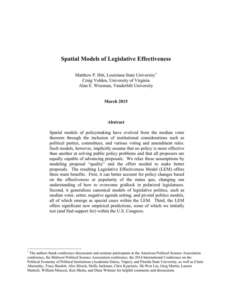 Spatial Models of Legislative Effectiveness